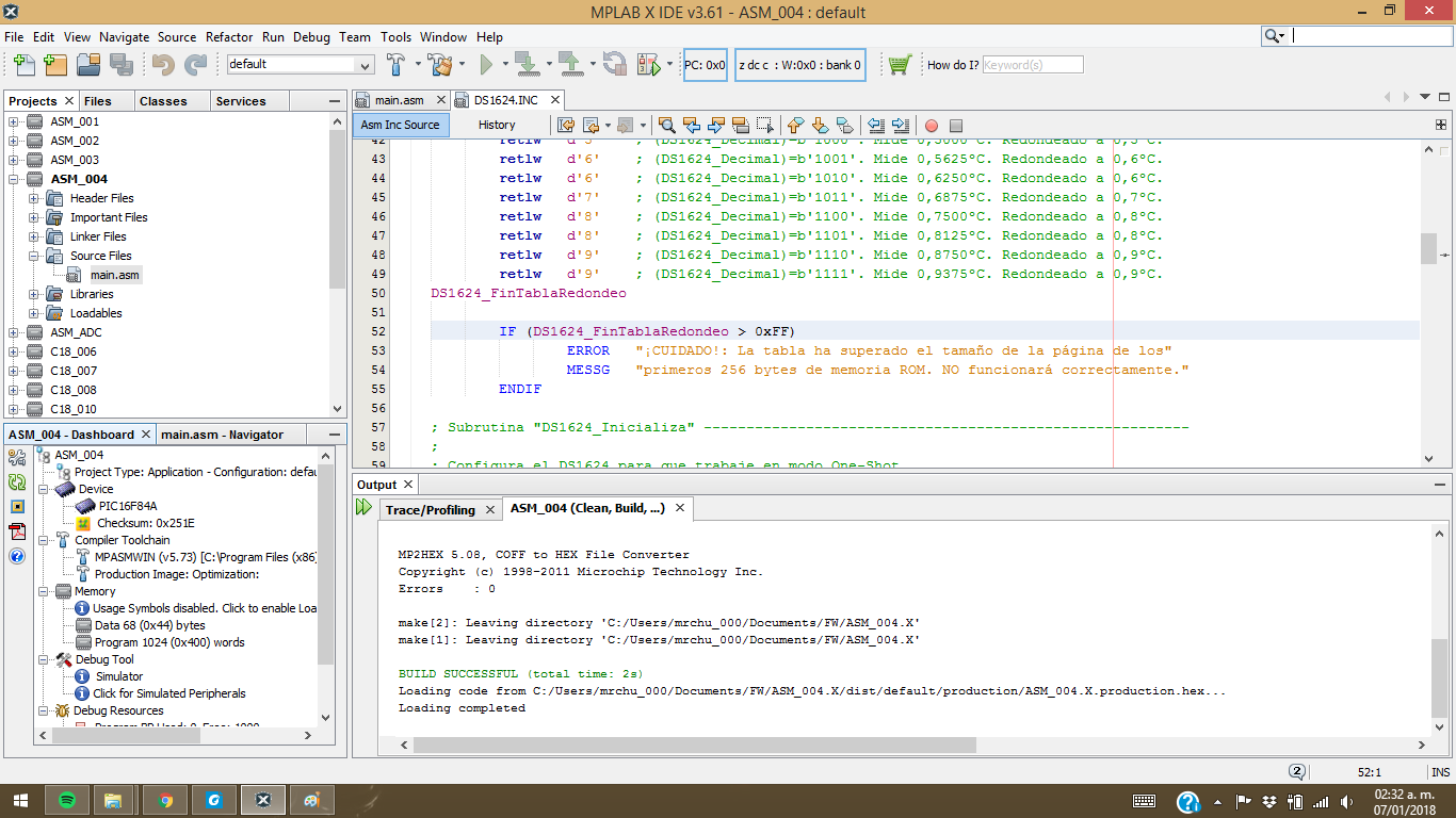 PIC16F84A & Assembler: Termómetro digital usando el sensor DS1624