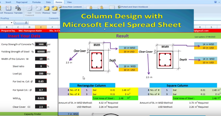Engineering column design Excel - مجلتك المعمارية