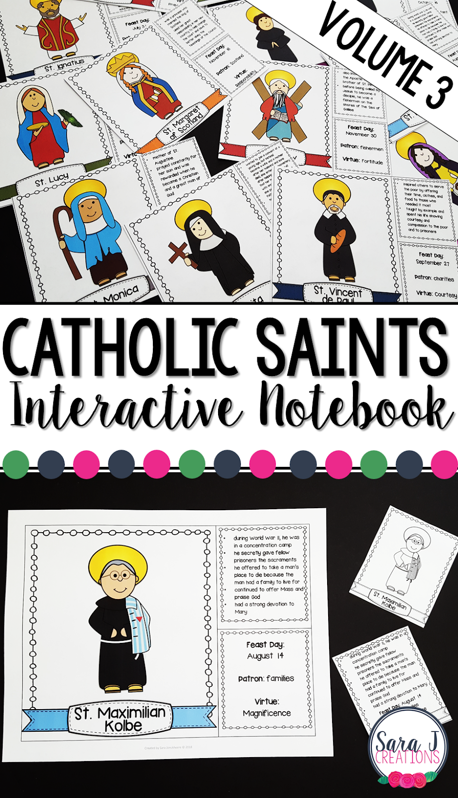 Catholic Saints Interactive Notebook Volume 2 & 3 | Sara J Creations