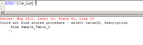 Sharing Warning Could Not Find Stored Procedure