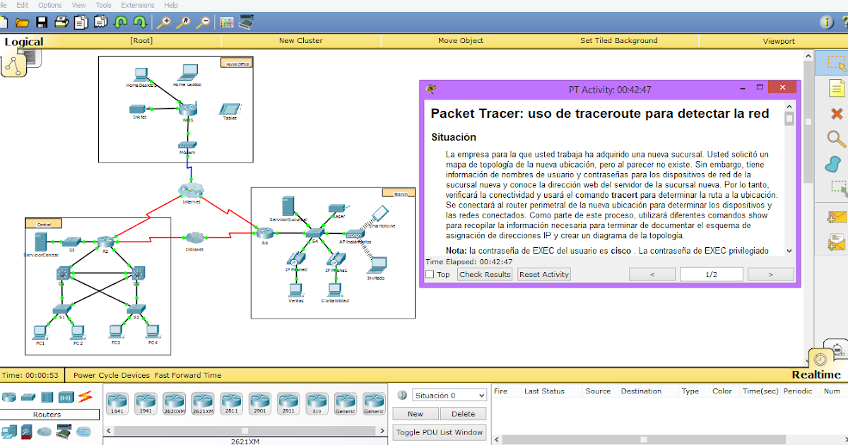 CONMUTACIÓN Y ENRUTAMIENTO DE DATOS: ACTIVIDAD 13. Packet Tracer: Uso de troceroute para ...