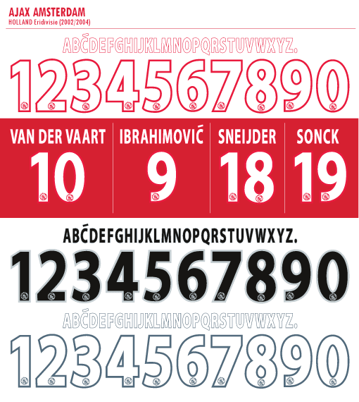 Football teams shirt and kits fan: Font Ajax Amsterdam 2002/04 kits