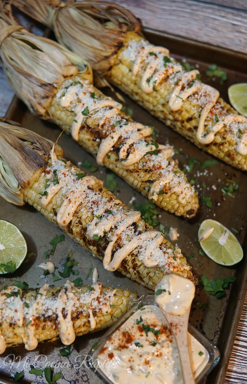 Elotes Asados Con Aderezo y Queso - Mi Cocina Rápida