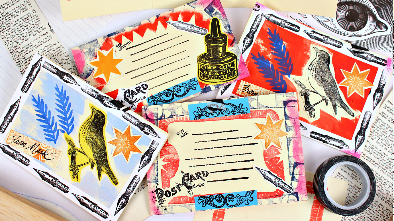 Mark Montano: Mixed Media Tri-fold Postcards inspired by Mark Hearld