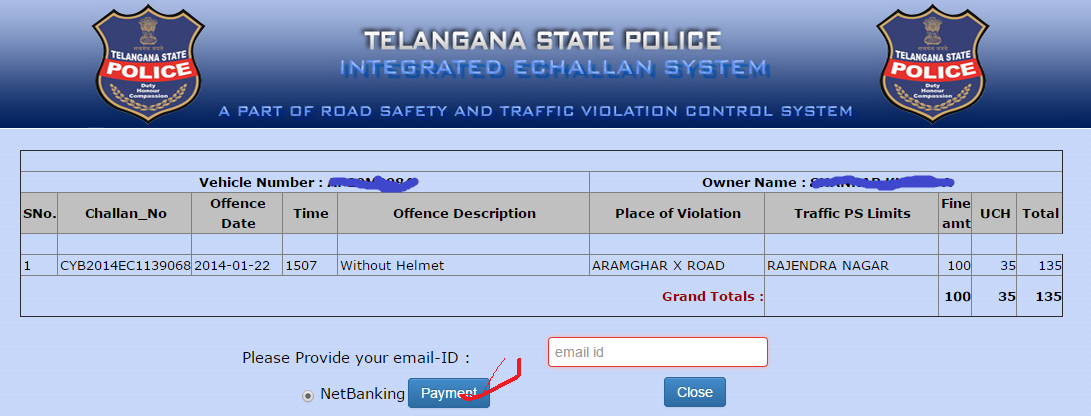 Telangana Traffic E-Challans Pay and E-Challan Status Online | FREE ...