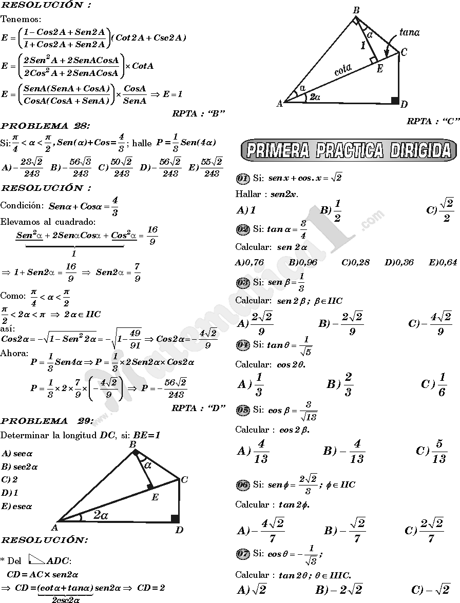 IDENTIDADES DEL ANGULO DOBLE EJERCICIOS RESUELTOS DE TRIGONOMETRIA PDF