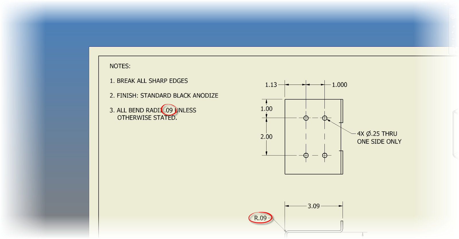 A typical example. I've added the radius dimension for comparison.