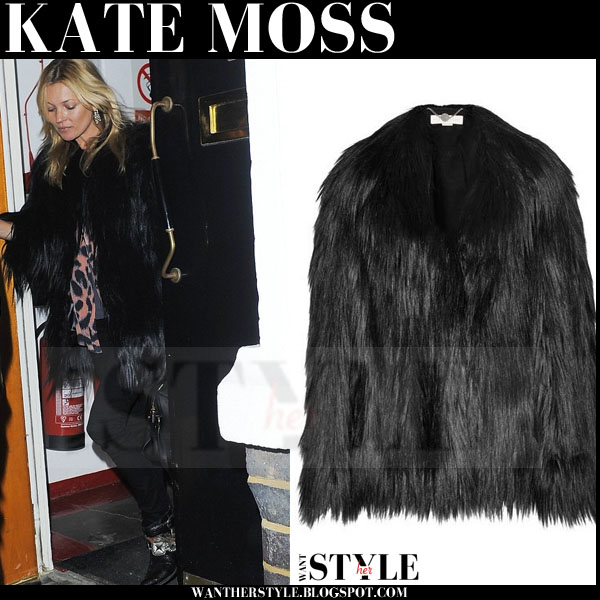 Kate Moss in black faux fur coat in London on November 15 ~ I want her ...