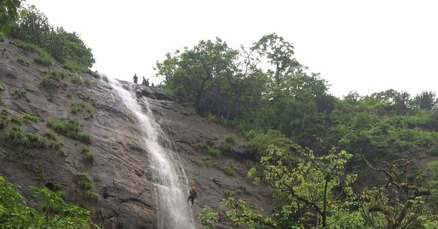 Rappelling down the 150 ft Dudhiware Waterfall in Lonavala