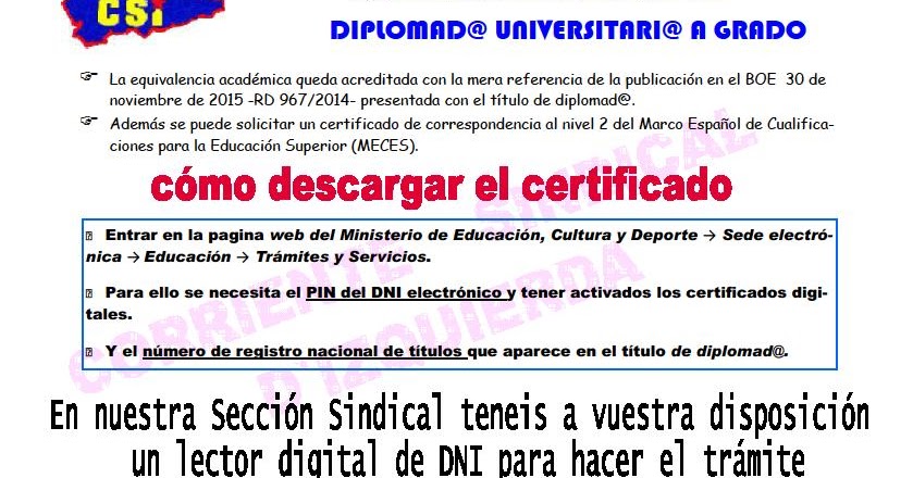 FURANDO: Equivalencia del título de Diplomad@ Universitari@ a Grado