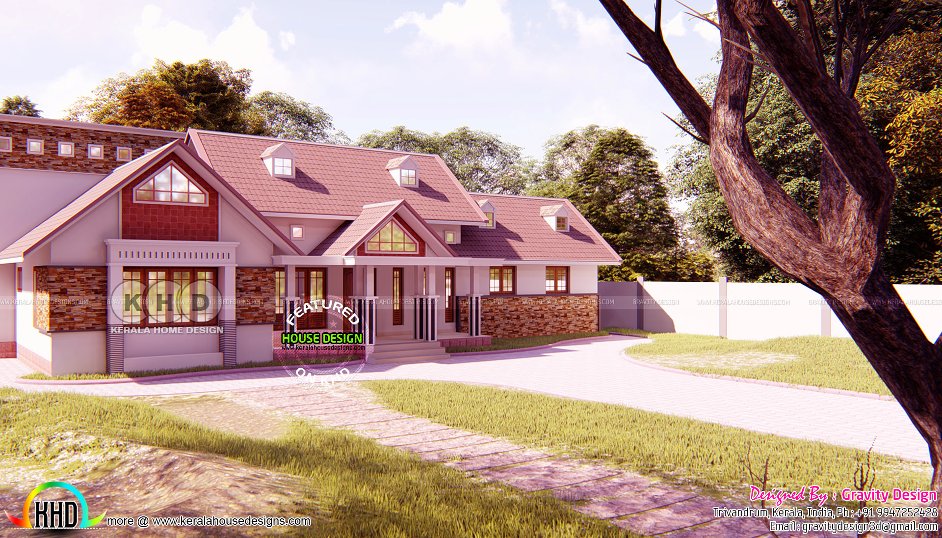 Wide dormer window sloping roof home