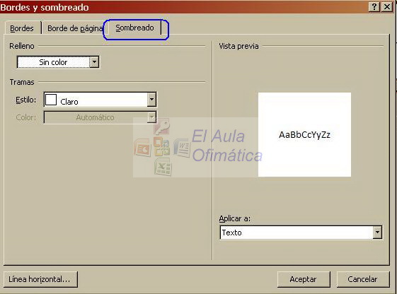 El Aula Ofimática: Bordes y Sombreado en Word