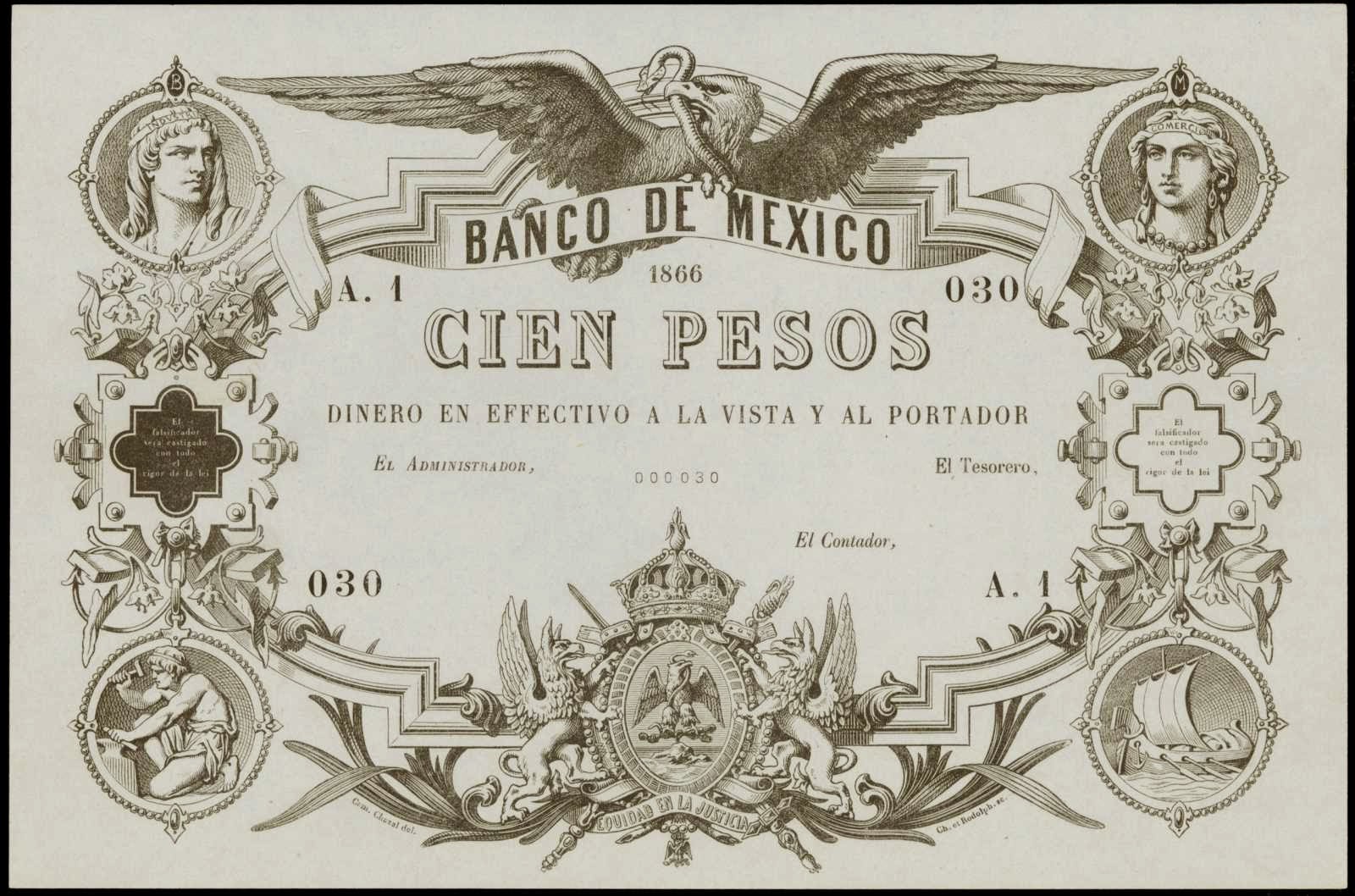 Mexico Banknotes 100 Pesos 1866 Empire of Maximilian I|World Banknotes ...