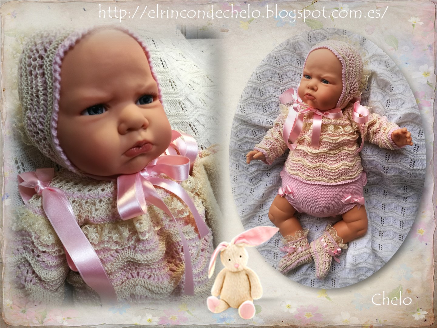 El rincón de Chelo: Conjunto rosa y beige para bebé