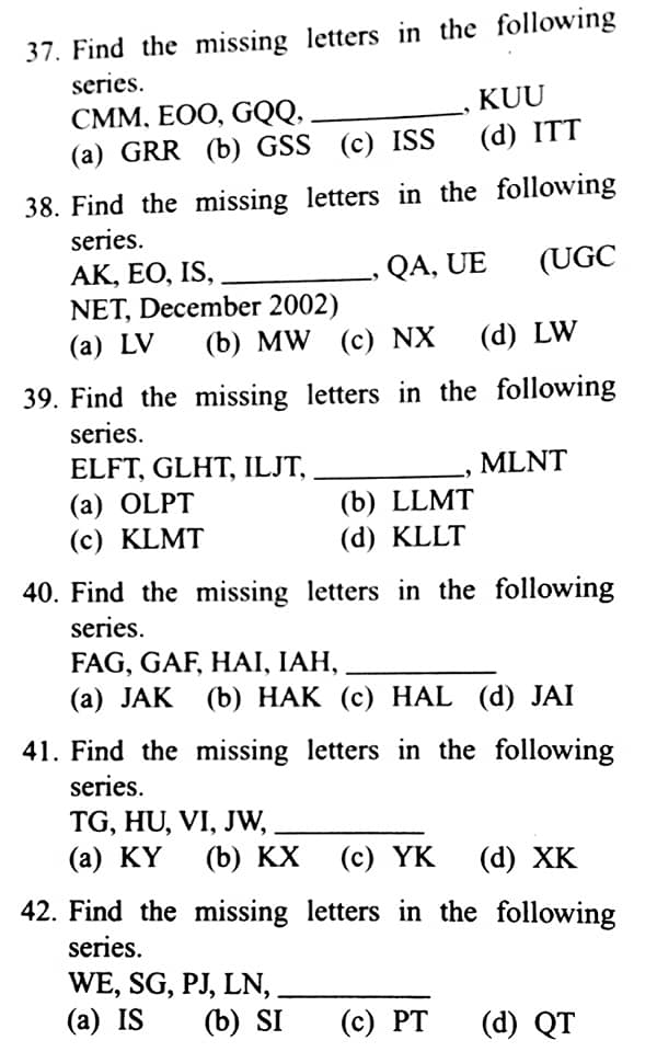 letter Series Reasoning - Reasoning Verbal and Non -Verbal