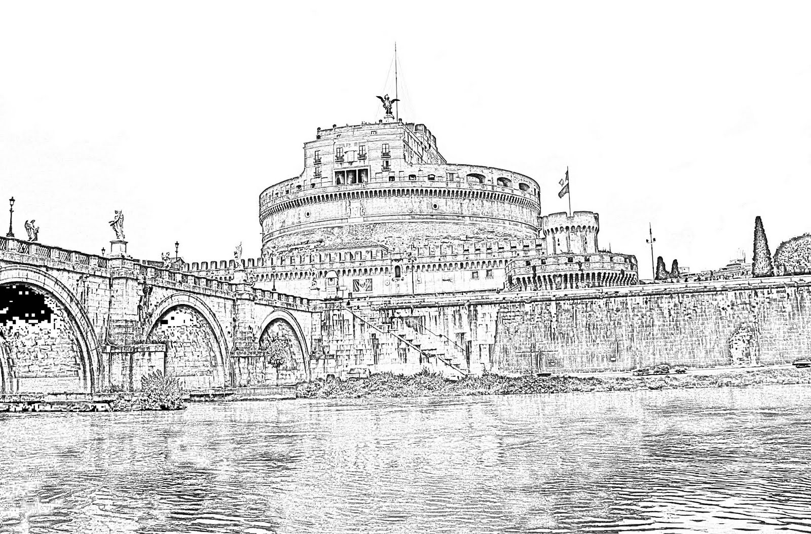 Stock Pictures: Rome castle or Castel Sant'Angelo - photographs and sketch