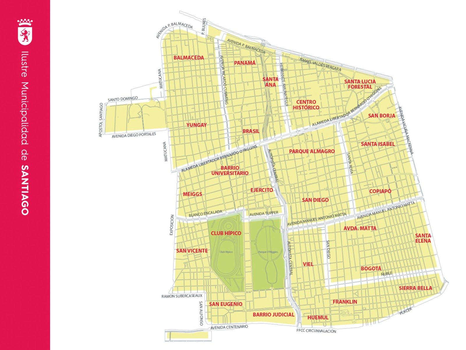 Santiago de Chile: Barrios de la comuna de Santiago IV a.-