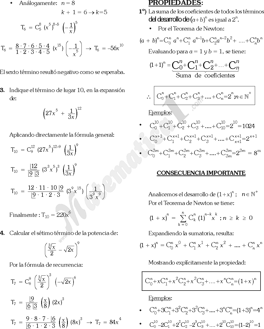 DESARROLLO DEL BINOMIO DE NEWTON EJERCICIOS RESUELTOS PDF