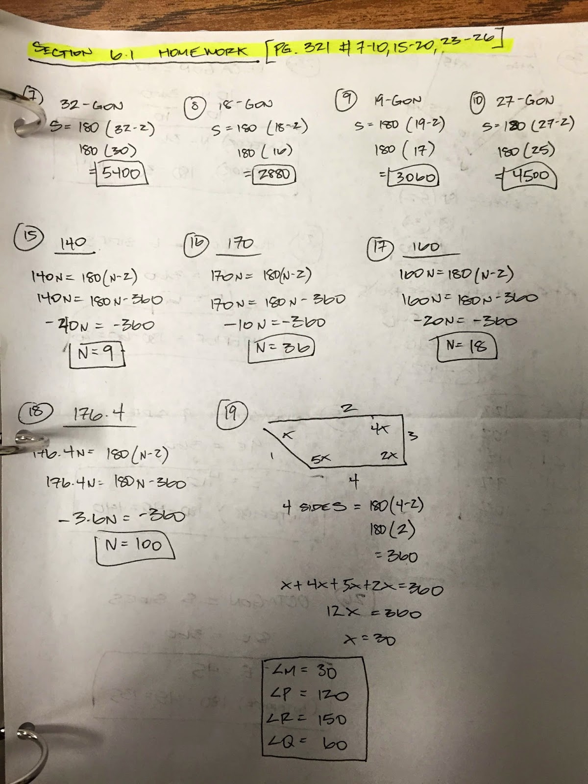Honors Geometry - Vintage High School: Section 6-1: Angles of Polygons