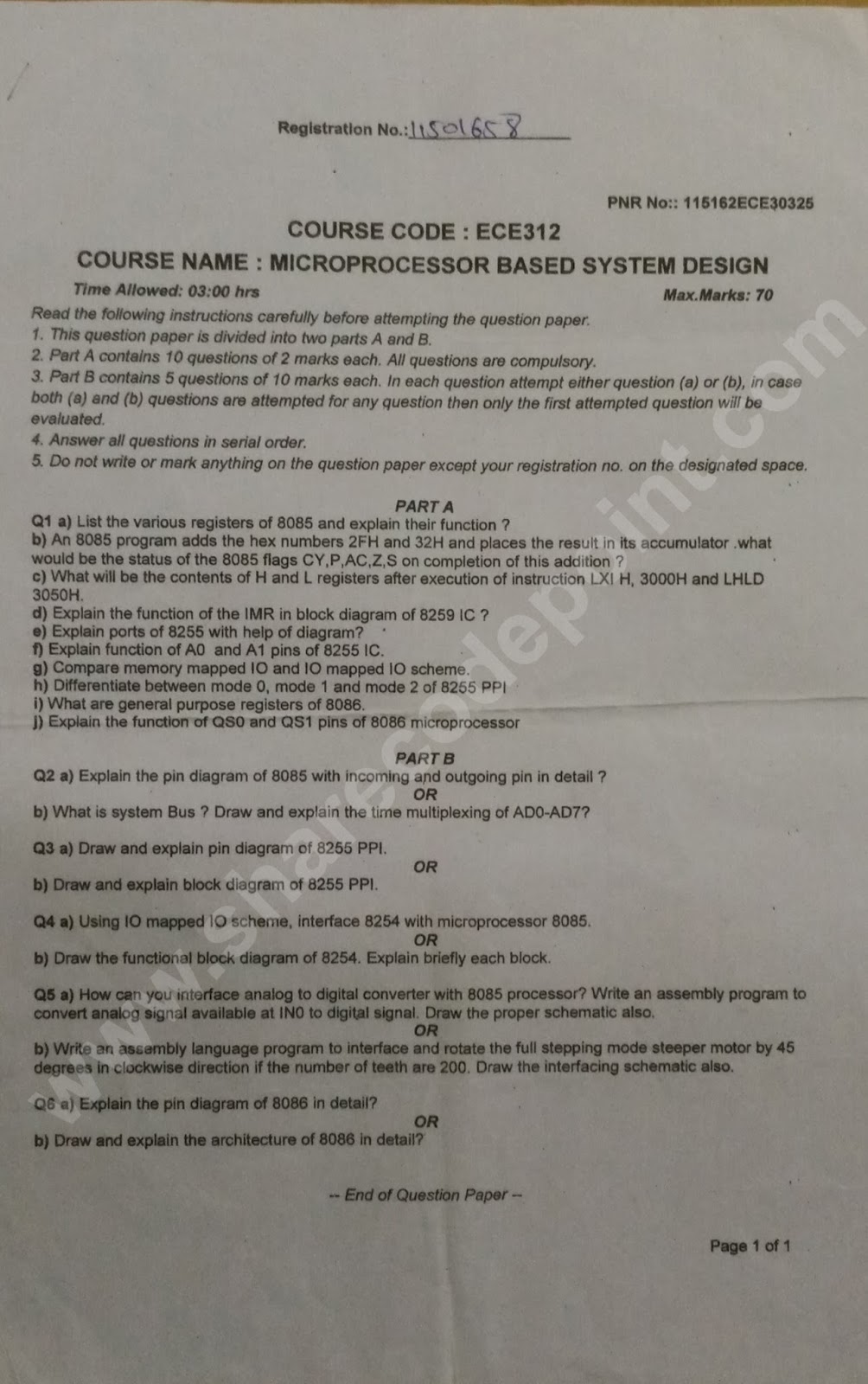 Ece312 Microprocessor Based System Design End Term Exam Question Paper Ece 312 Lpu