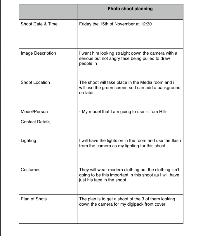 A2 Media Blog - Callum Higgins: Photo Shoot Planning