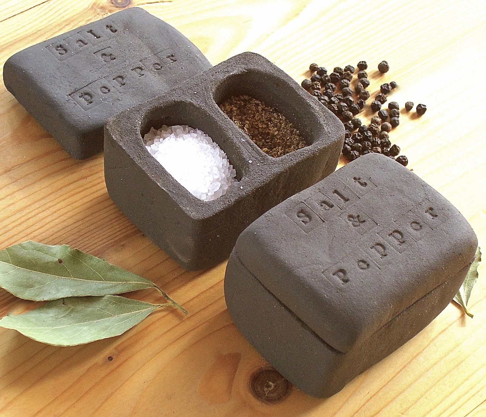 Little Brick House Clayworks: New. Black clay Salt & Pepper Pot