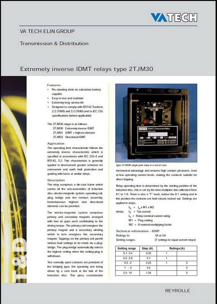 電氣生涯 Electrical Life: 故障繼電器及跳脫特性 IDMT Relay and Curve 1