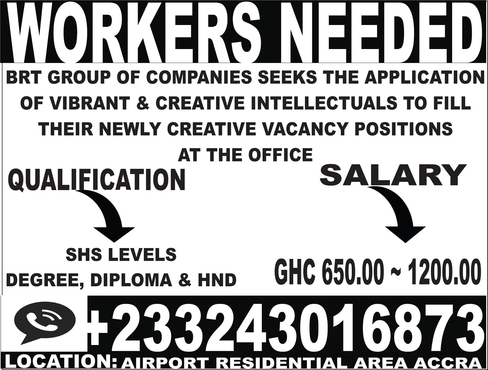 WORKERS NEEDED 0243016873: October 2018