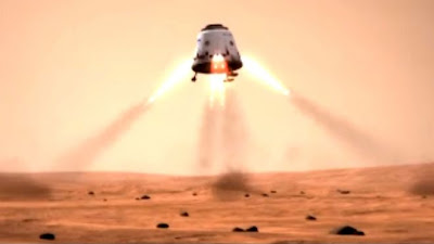 A still from a SpaceX mission concept video that shows a Dragon capsule ...