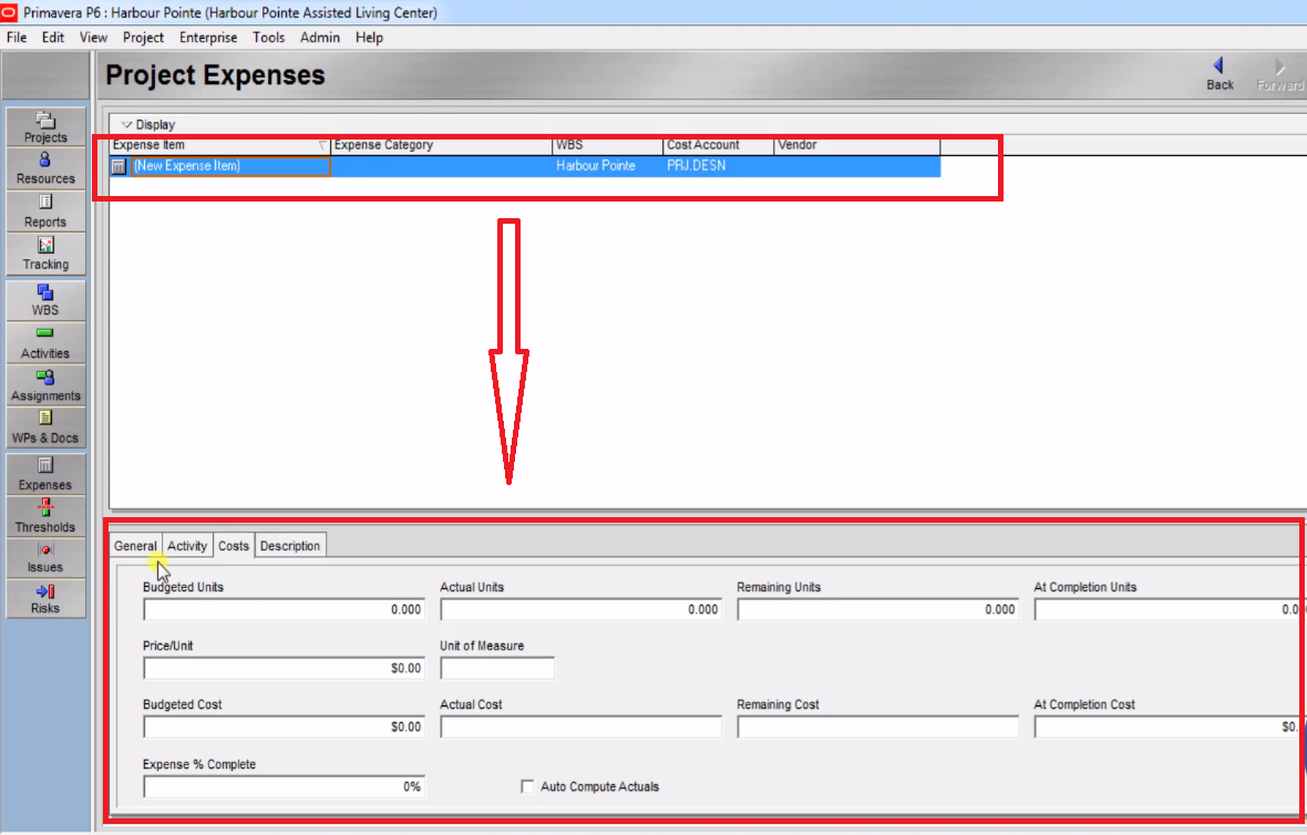 Primavera P6 Tutorial : Chapter 3.3 : Cost Accounts and Expenses