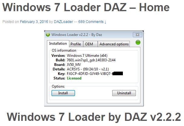 mntechinfo: Windows 7 Loader Activator