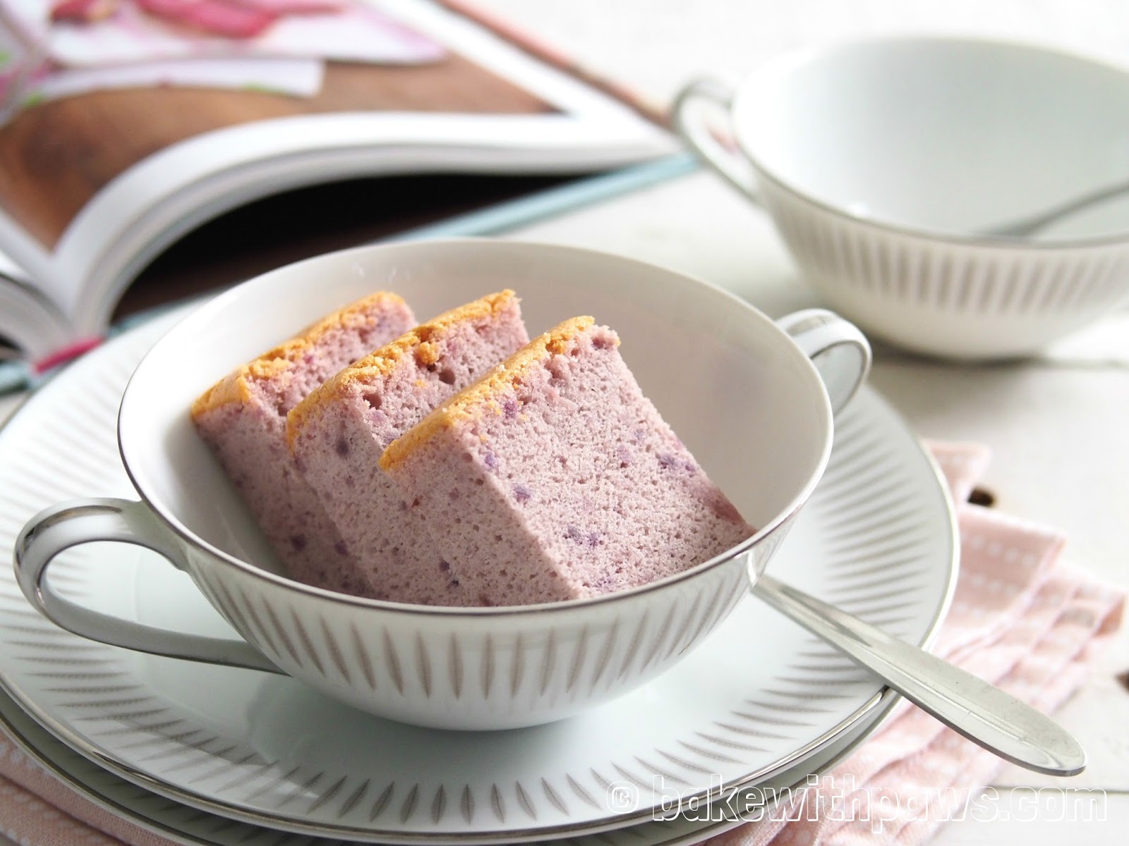 Purple Sweet Potato Ogura Cake - BAKE WITH PAWS