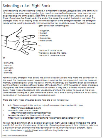 A Just Right Book | Classroom Timesavers by Worksheet Place