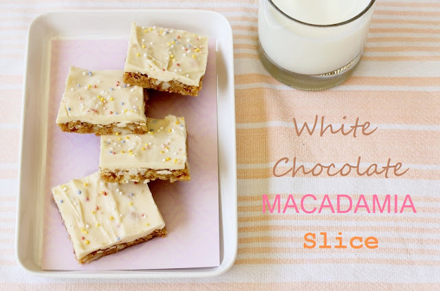 White Chocolate Macadamia Slice | Beela Bakes