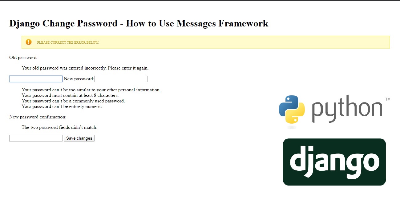 Change Password - How to Use Django Messages Framework | Tutorial101