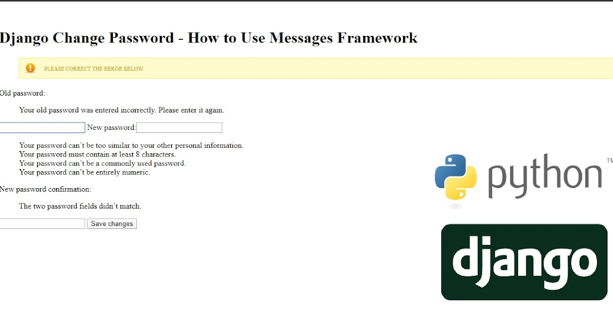 Change Password - How to Use Django Messages Framework | Tutorial101