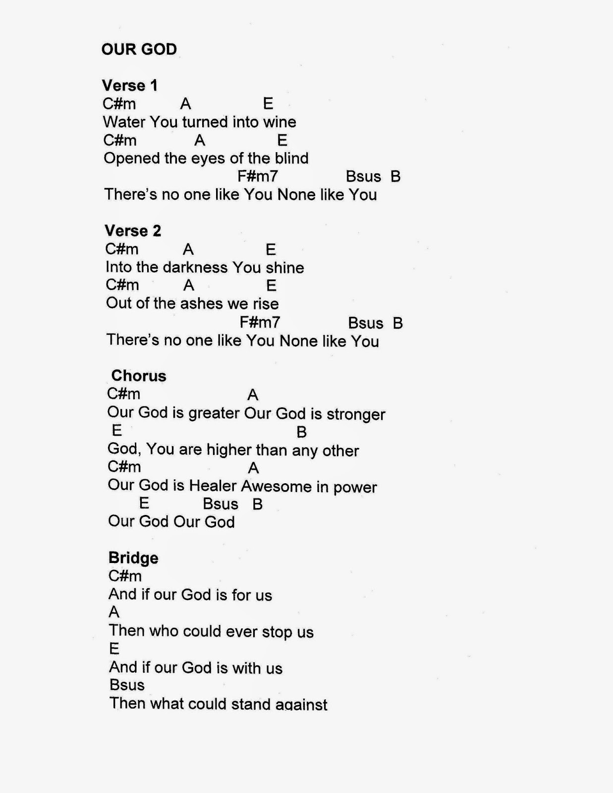 Worship Lead Sheets: Our God - Chris Tomlin