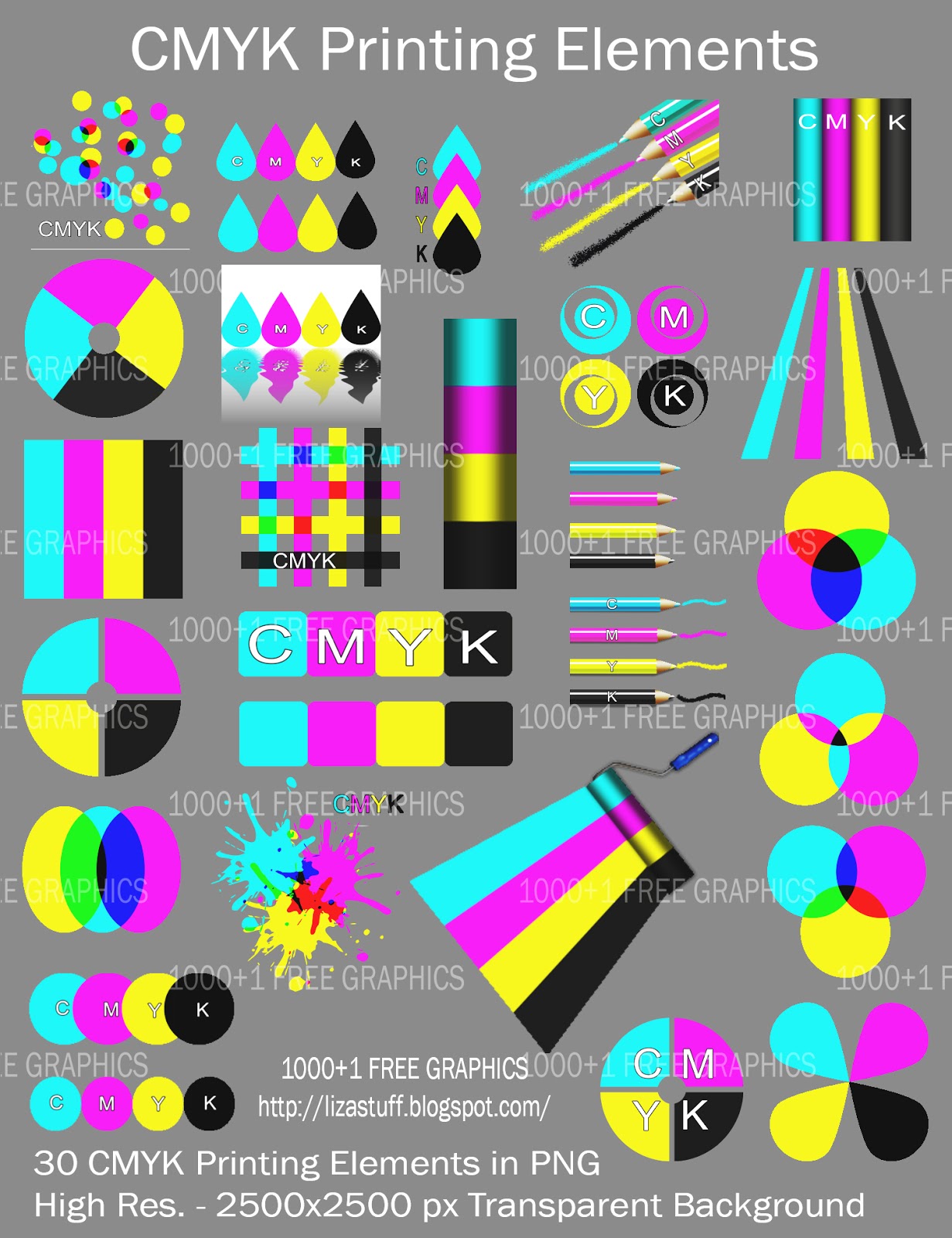 30 CMYK Design Elements PNG. | Στάλες στο γαλάζιο