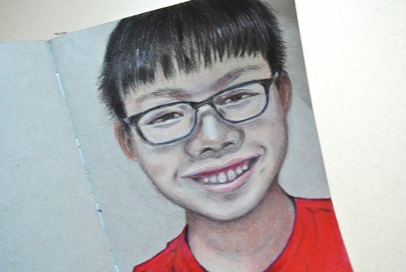 Do More With Less: Drawing nephew #1 with coloured pencils