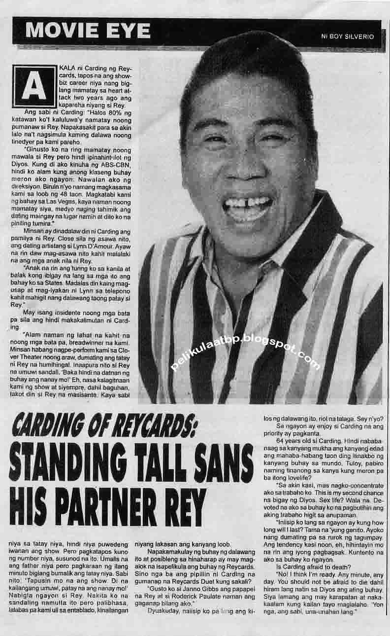 PELIKULA, ATBP.: CARDING OF REYCARDS: STANDING TALL SANS HIS PARTNER ...