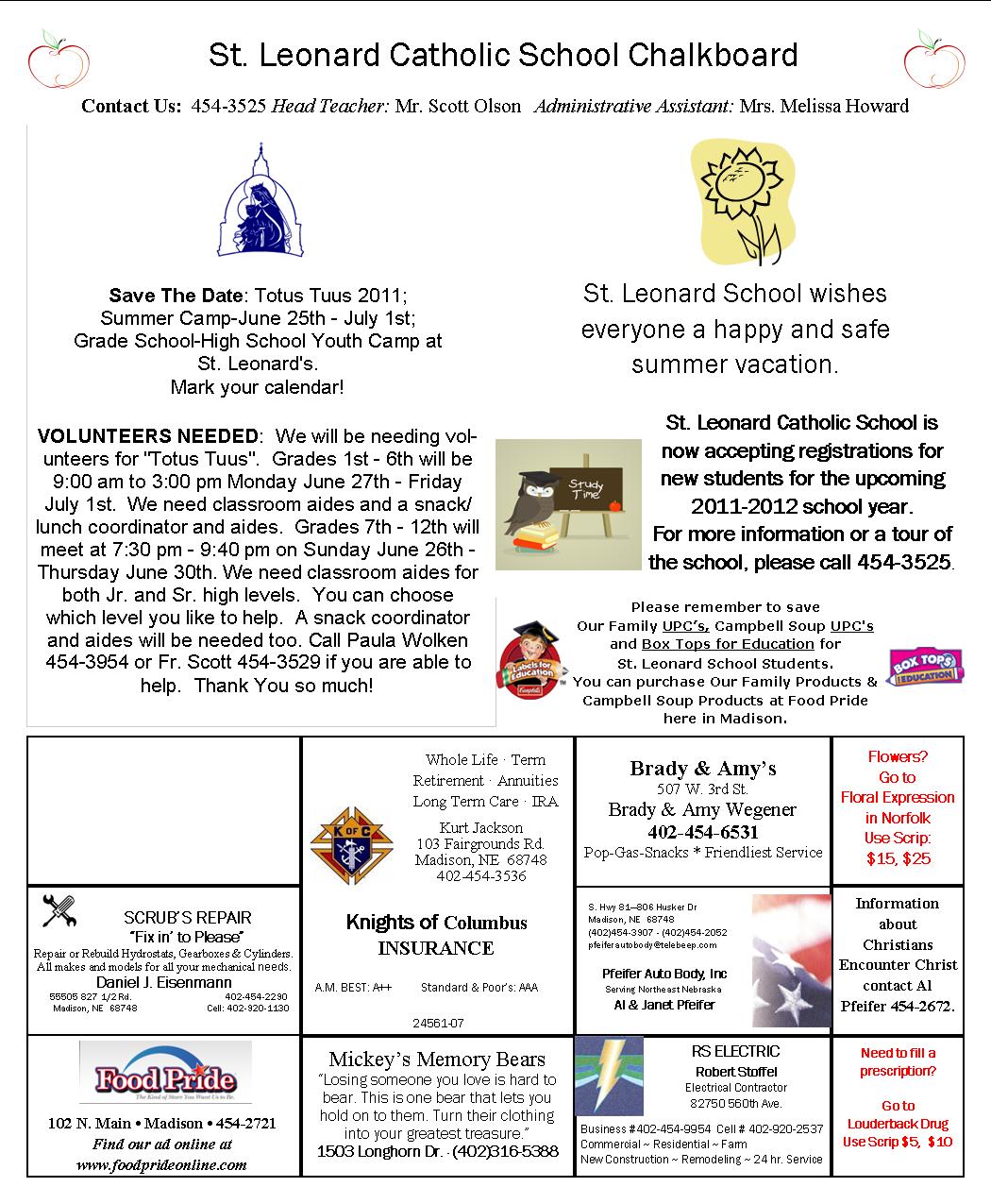 St. Leonard Catholic Church: Sunday Bulletin - May 22nd (Bulletin ...
