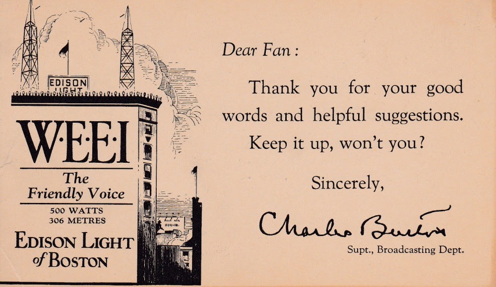 Vintage QSLs from the Golden Days of Radio : WEEI Boston Massachusetts ...
