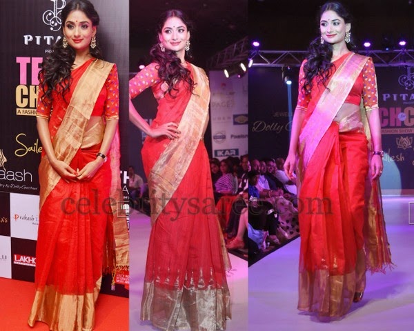 Model in Red Chanderi Saree - Saree Blouse Patterns
