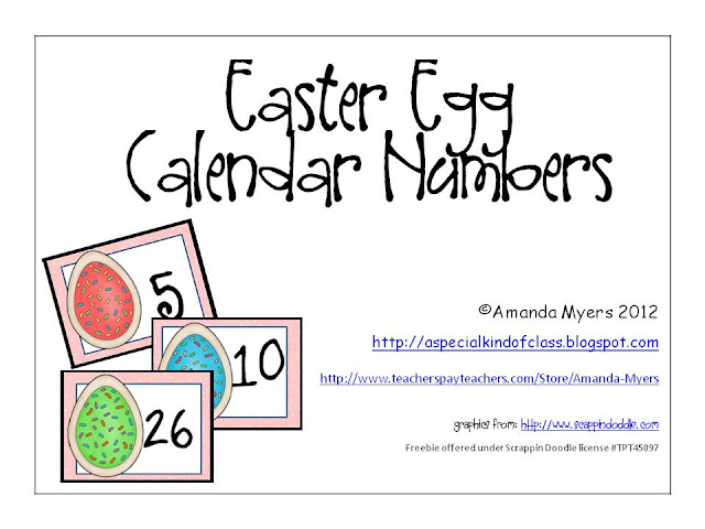 Classroom Freebies Too: Easter Egg Calendar Numbers