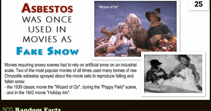 SCG RANDOM FACTS: RANDOM FACT #25 - ASBESTOS Was Once Used in Movies as ...