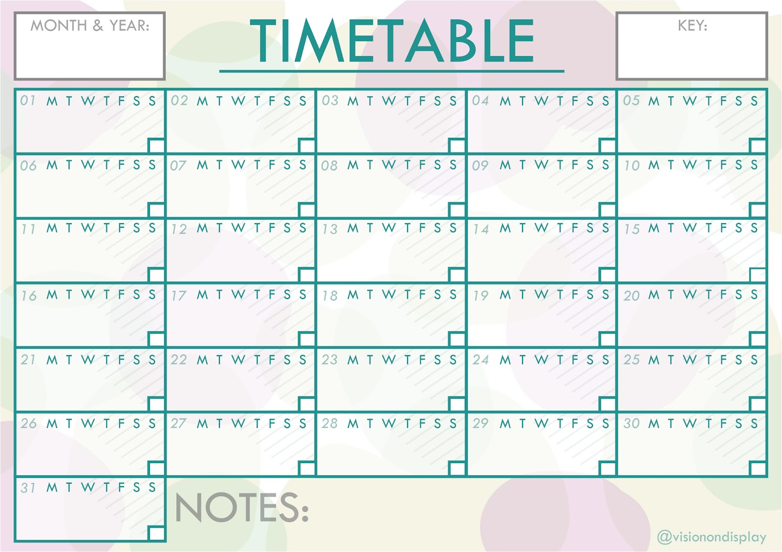 Vision on display : FREE PRINTABLE TIMETABLE