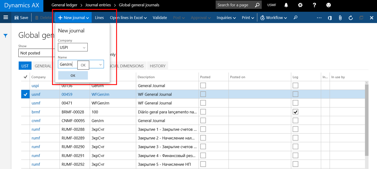 AX for ERP: Global General Journals – Enter journals in multiple LE's ...