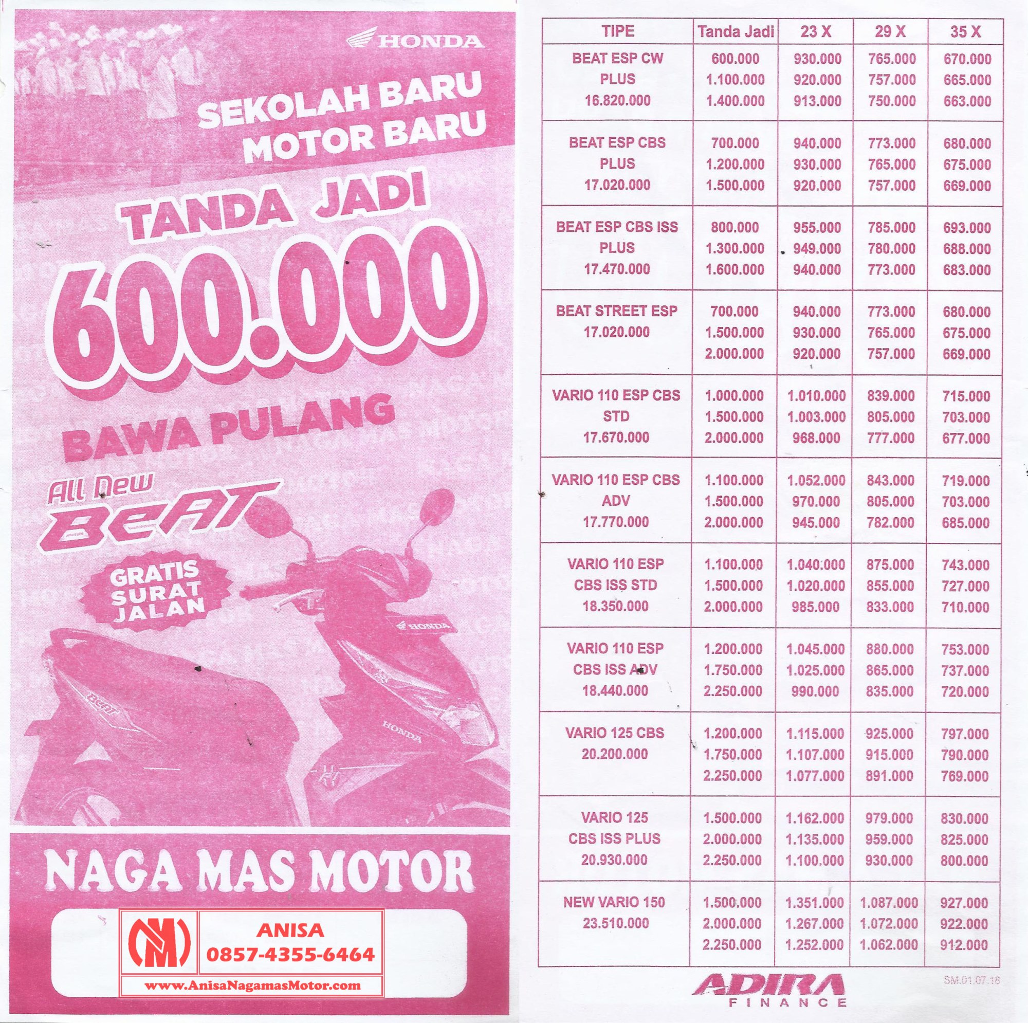 Promo Motor Honda Sekolah Baru Motor Baru Juli 2018 | DEALER MOTOR ...