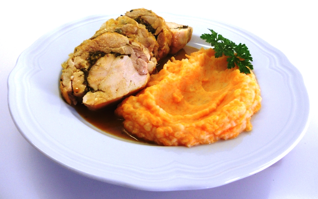 Marthese Seasonal Food: Pesto Chicken Ballotine with Pumpkin Mash