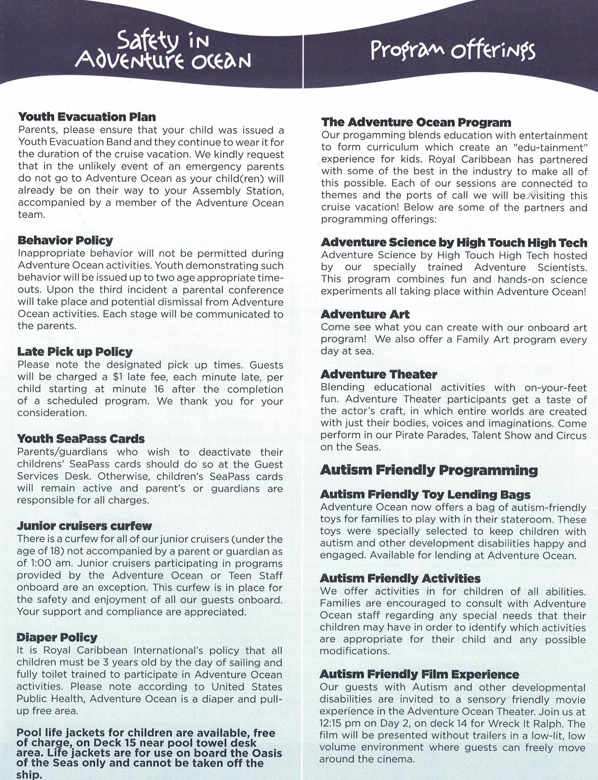 Royal Caribbean's ~ Adventure Ocean Planners for Oasis of the Seas on a ...